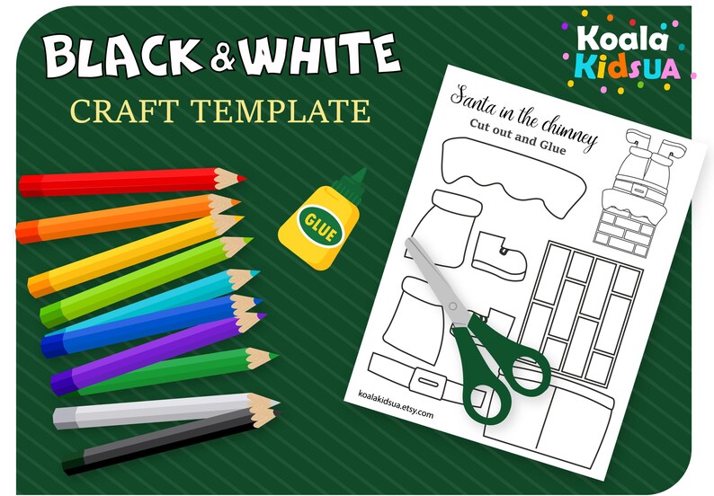 Santa in Chimney | Cut Out & Glue | Printable Coloring Page | Christmas ...