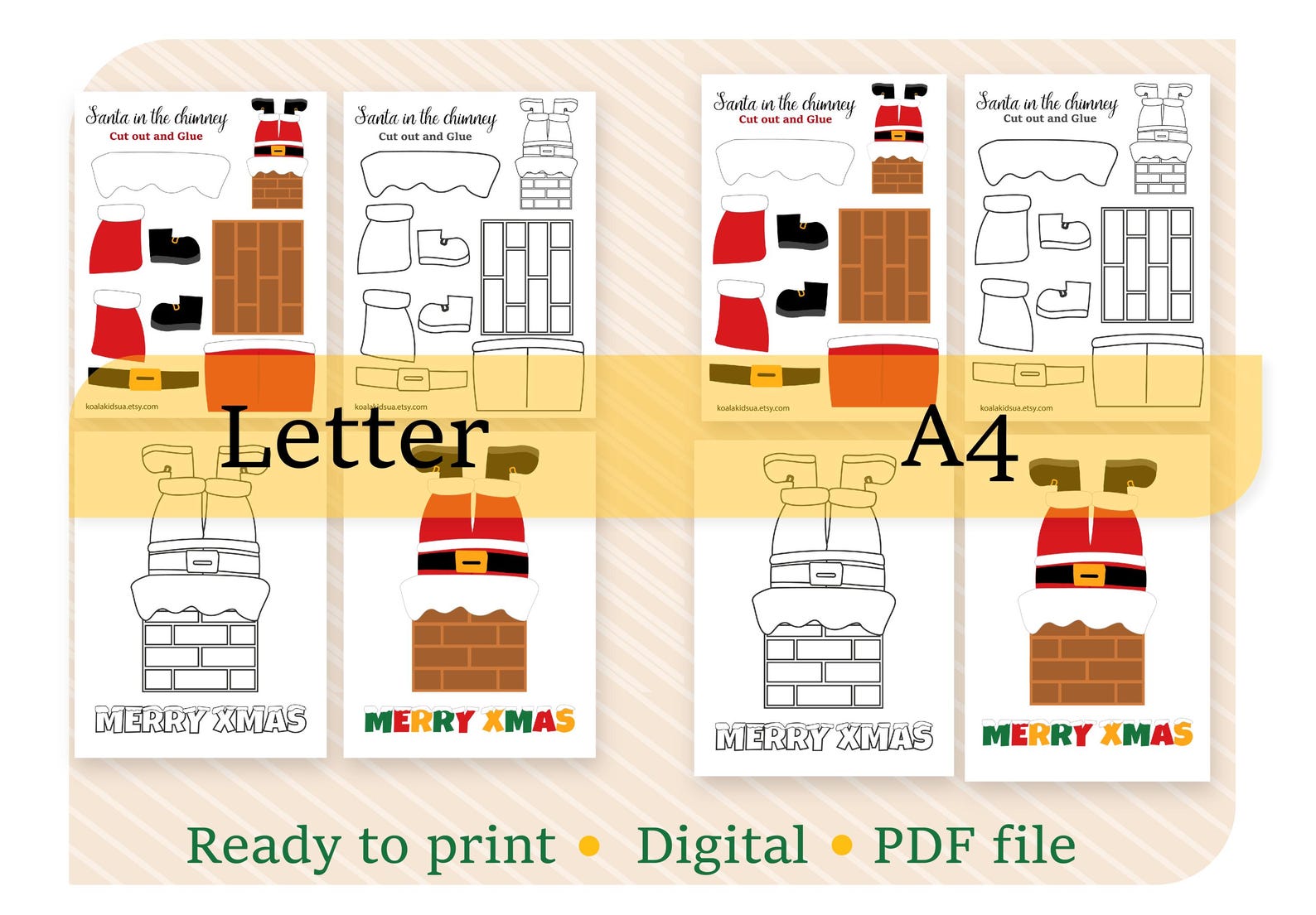 Santa in Chimney | Cut Out & Glue | Printable Coloring Page | Christmas ...