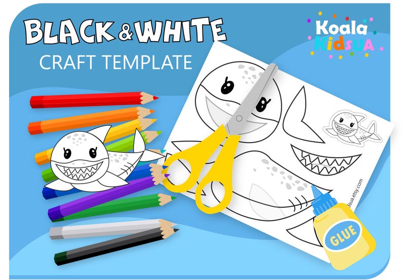 Shark Paper Craft: Cut, Color & Glue Activity (printable PDF Template ...