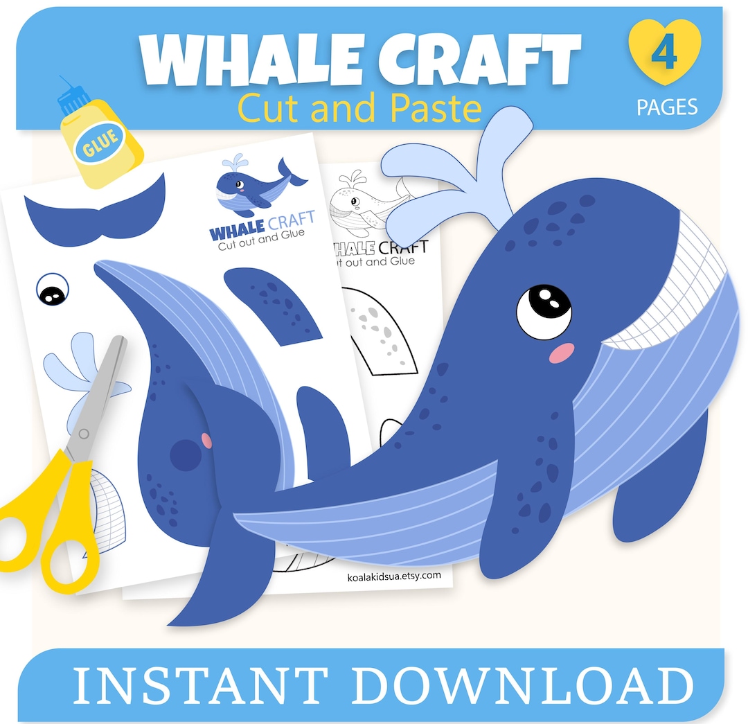 Whale Papercraft Activity: Cut, Glue & Color (printable Kids Template ...
