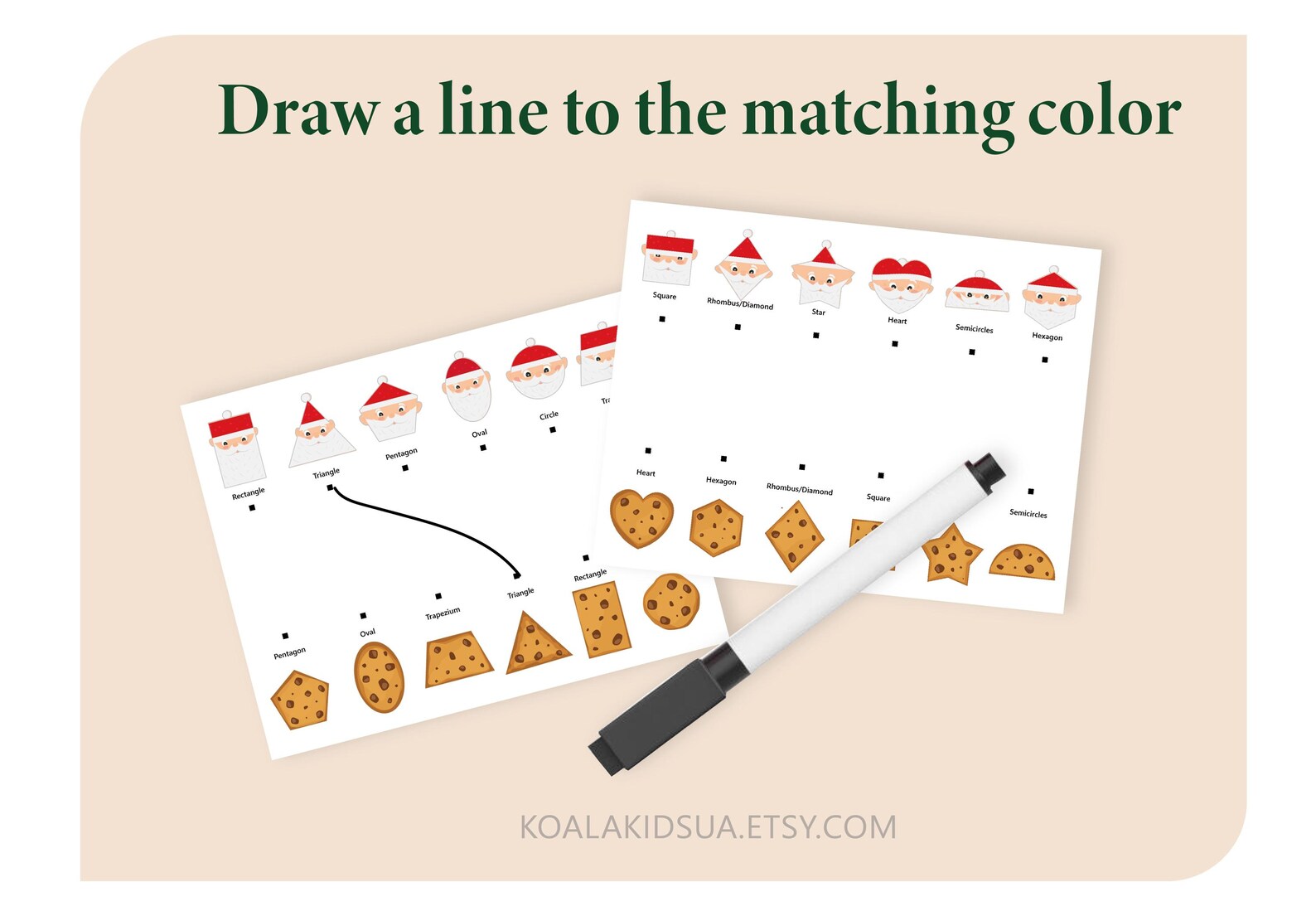 Cookies for Santa Shapes Matching Game | Printable Preschool Worksheets ...