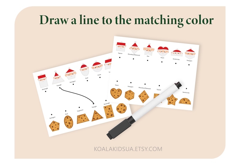 Cookies for Santa Shapes Matching Game | Printable Preschool Worksheets ...