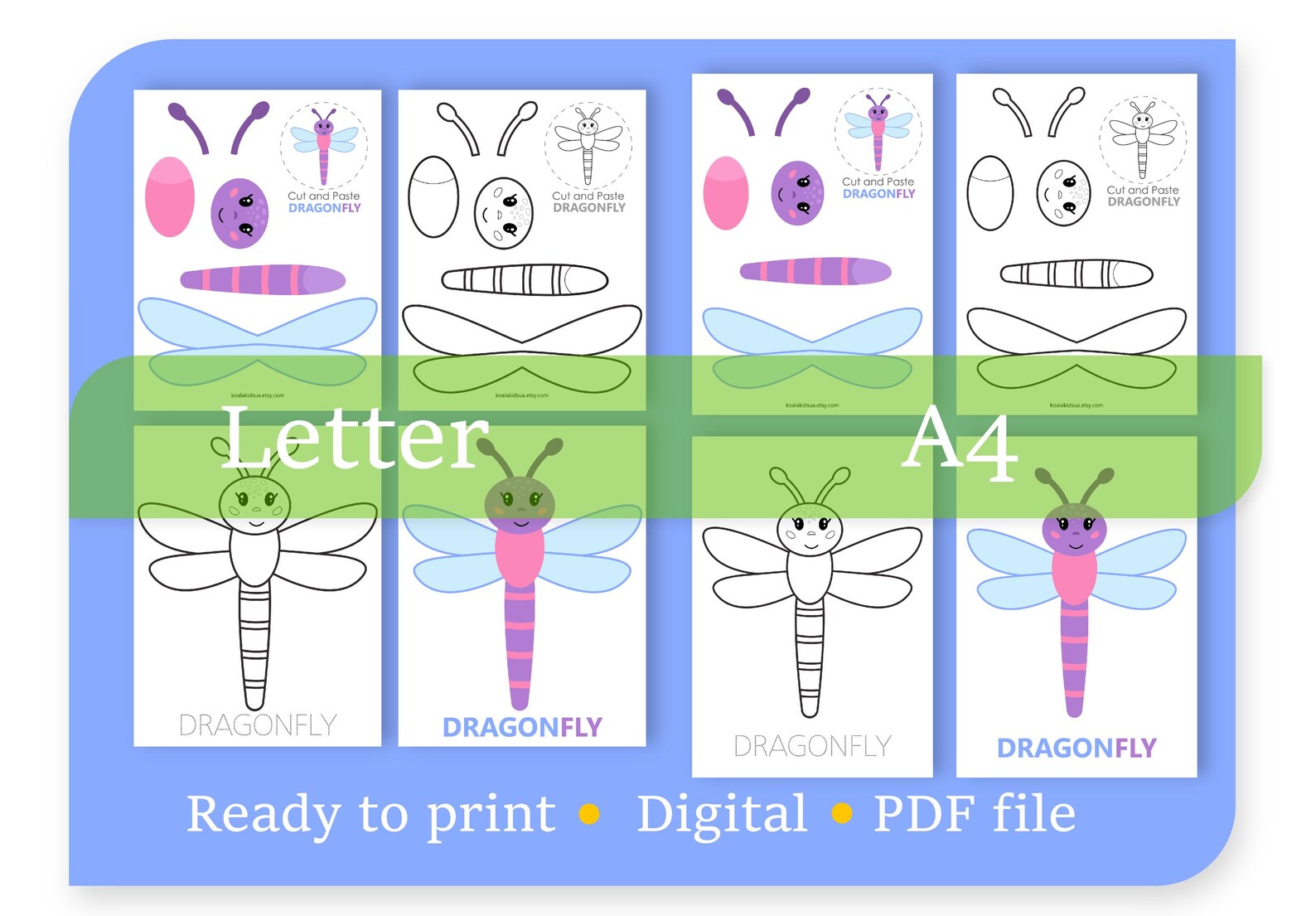 Dragonfly Cut Out & Paste Craft Printable | Paper Insect Template ...