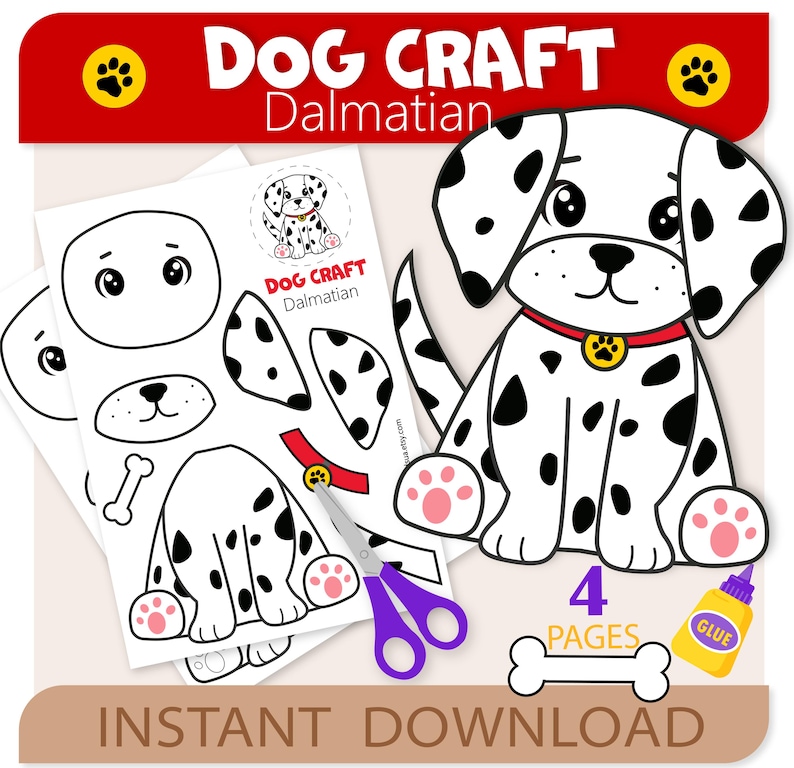 Dalmatian Puppy Craft: Cut & Paste Activity, Dog Coloring Page (PDF ...