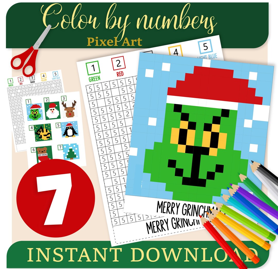 Christmas Pixel Art Color by Number: Xmas Activity Pages (digital PDF ...