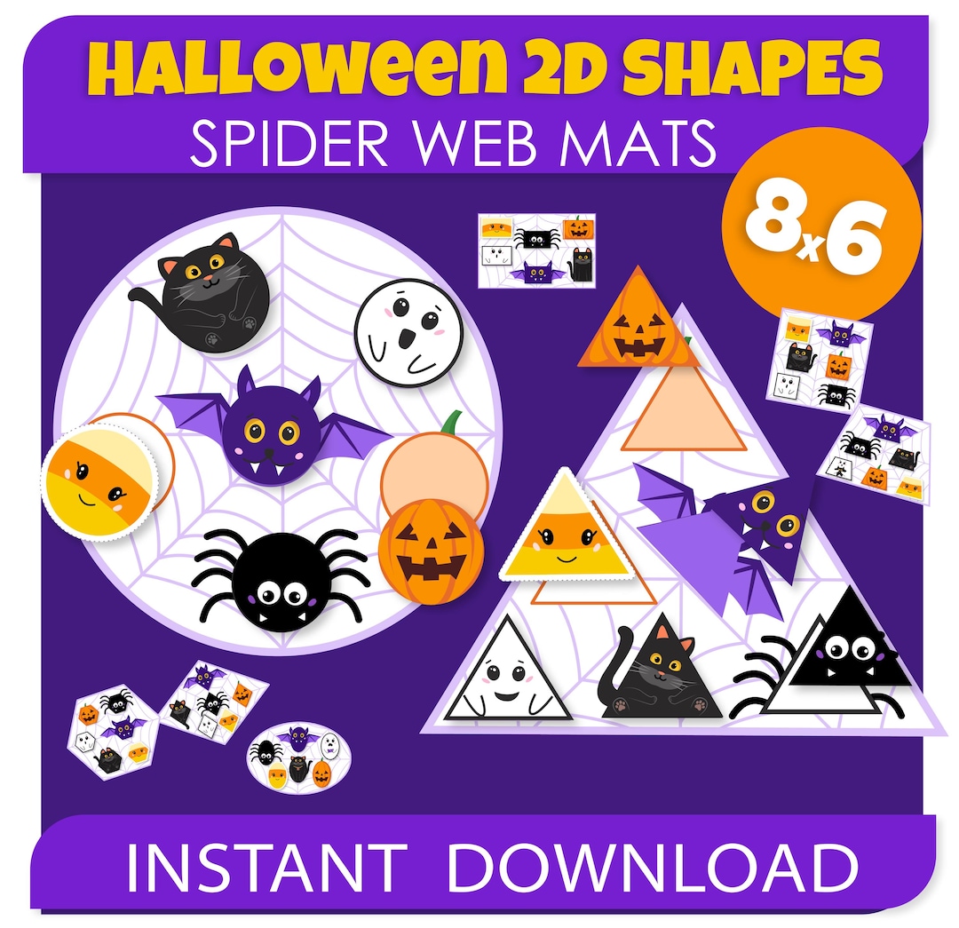 Halloween Shapes Matching Game Spider 8 Spiderweb Mats for Ghost, Candy ...