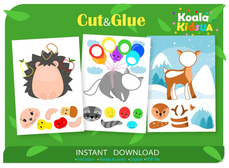 Cut and Paste Printable Activity for Kids Forest Animals Vol.1 BONUS 4 ...