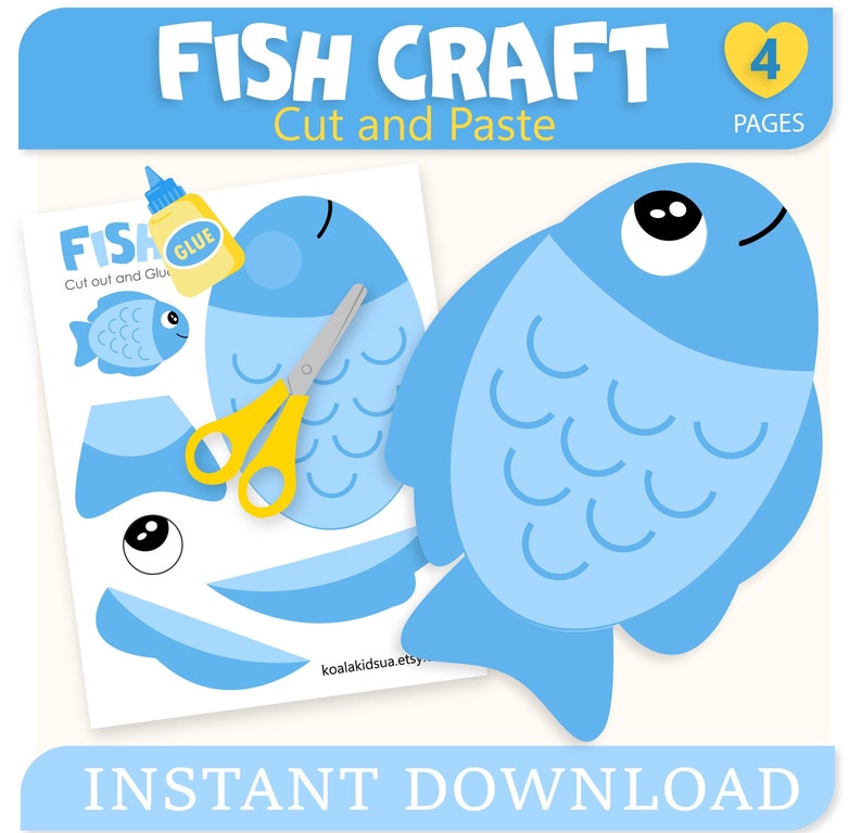 Fish Cut Out and Glue | Paper Ocean Template Craft | Coloring Page ...