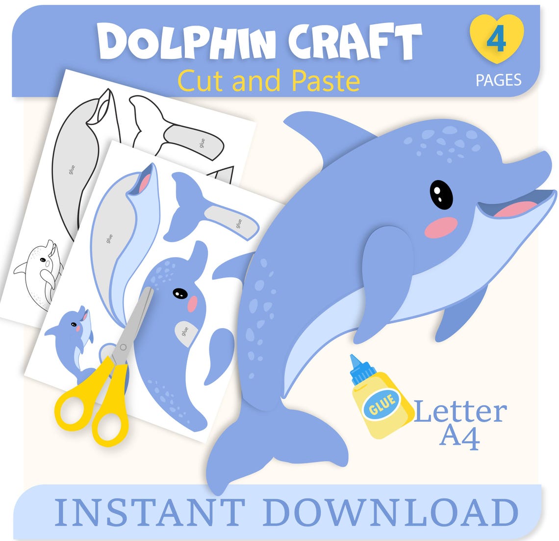 Build a Dolphin Craft Template Cut Out and Glue | Paper Ocean | Color ...