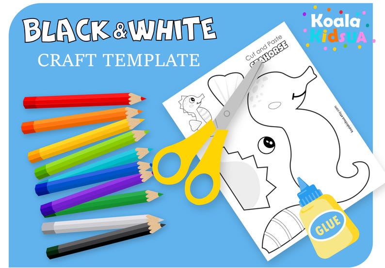 Seahorse Craft Template | Cut & Paste Activity (printable PDF) - Etsy