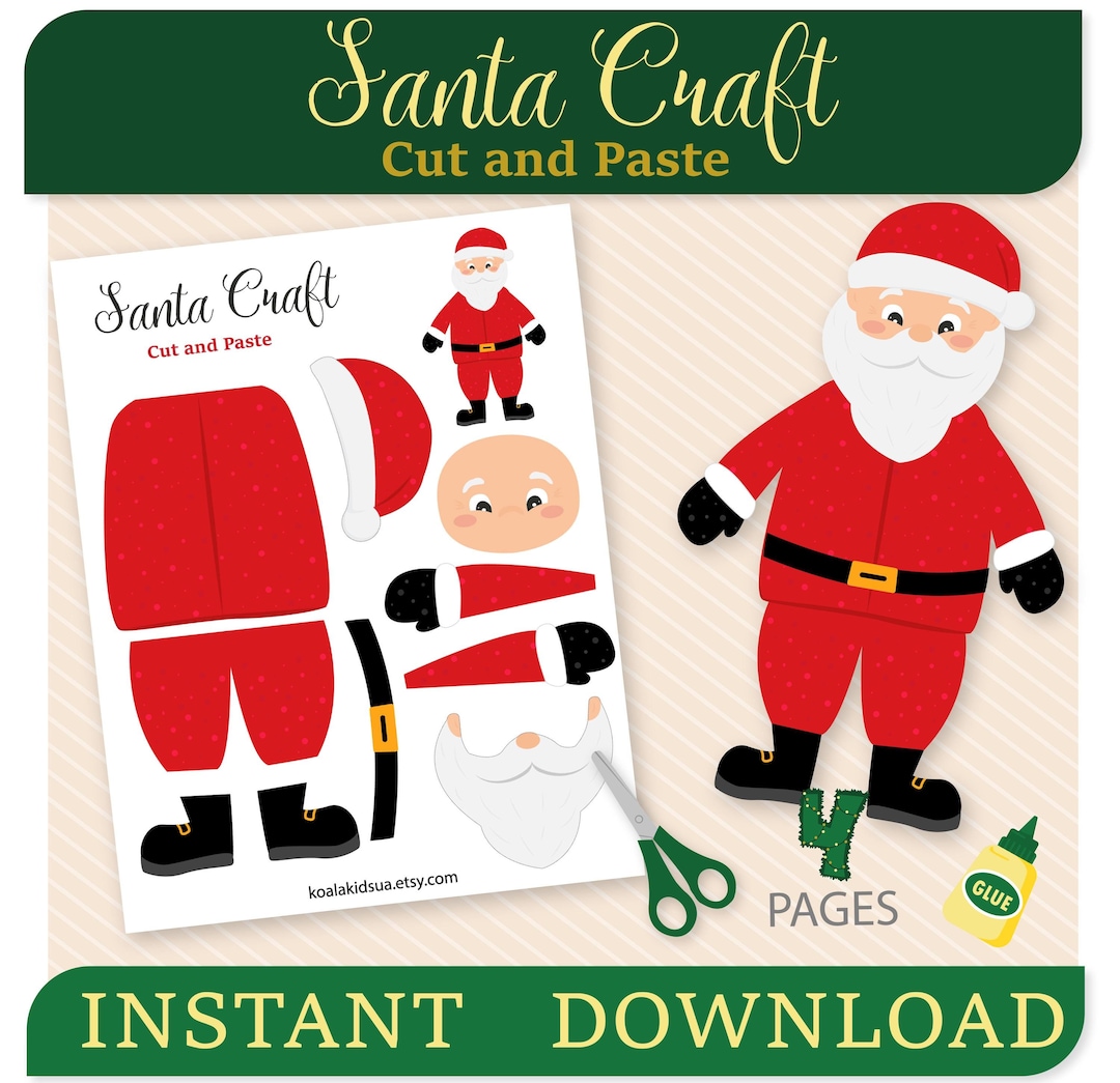 Build a Santa Claus Cut Out & Glue Printable Coloring Page Christmas ...