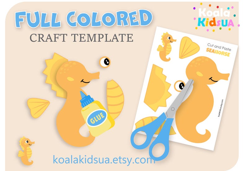 Seahorse Craft Template | Cut & Paste Activity (printable PDF) - Etsy