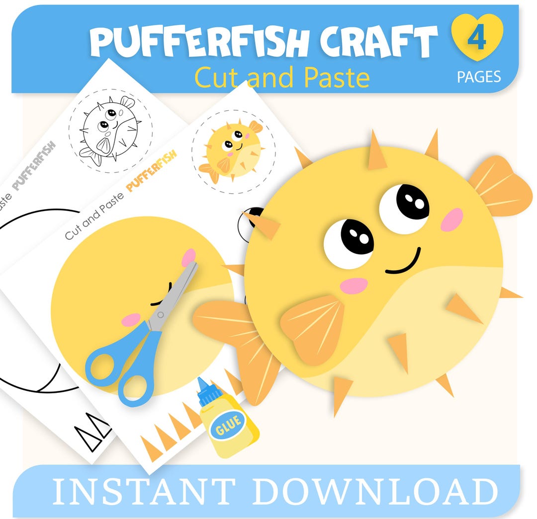 Pufferfish Craft Template Cut Out and Glue | Paper Ocean | Colouring ...