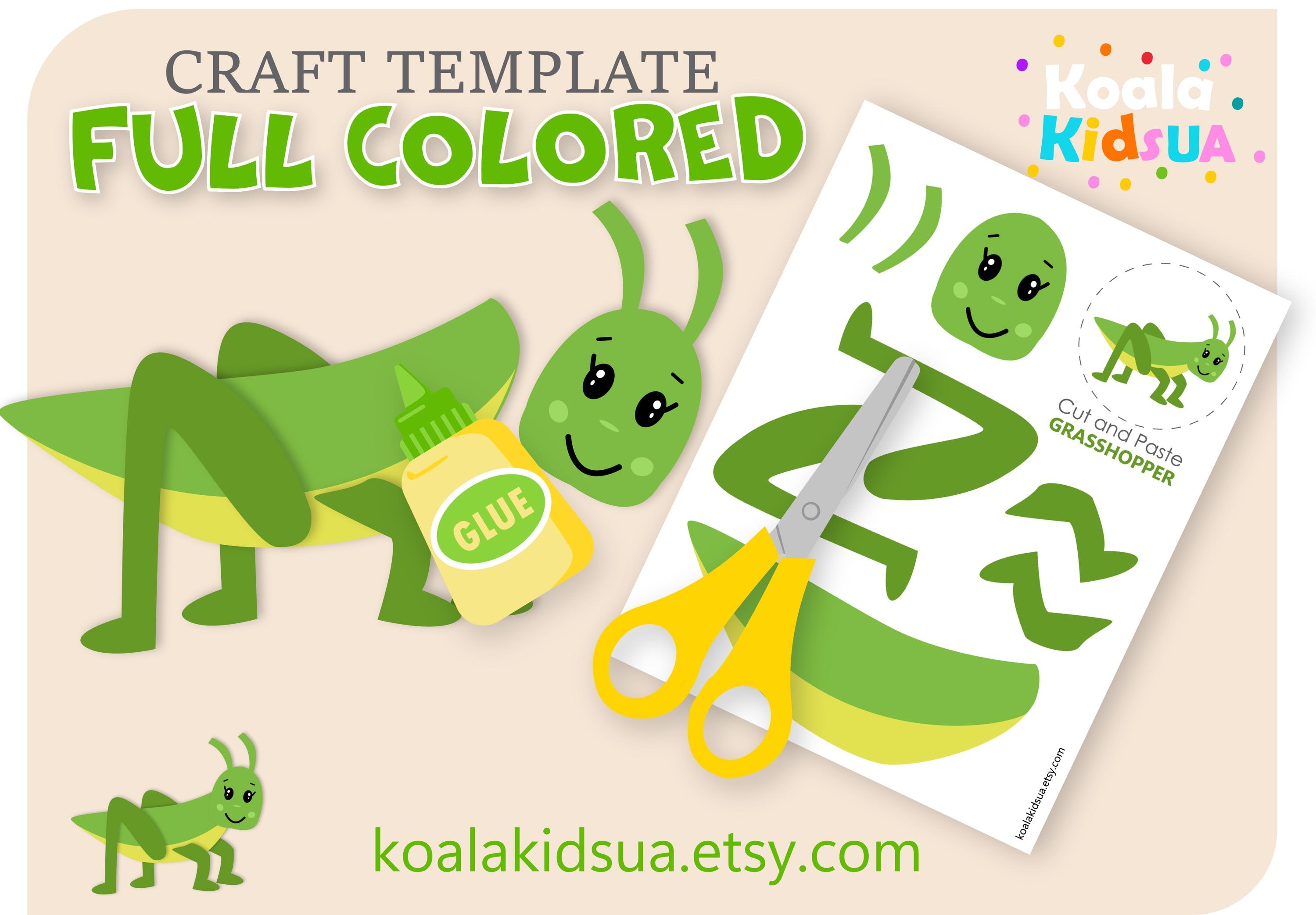 Grasshopper Paper Craft Template: Printable Kids Activity & Coloring ...