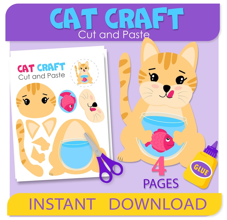 Cat Fish Craft for Kids | Pets Activities | Cut & Paste | Printable Pdf ...