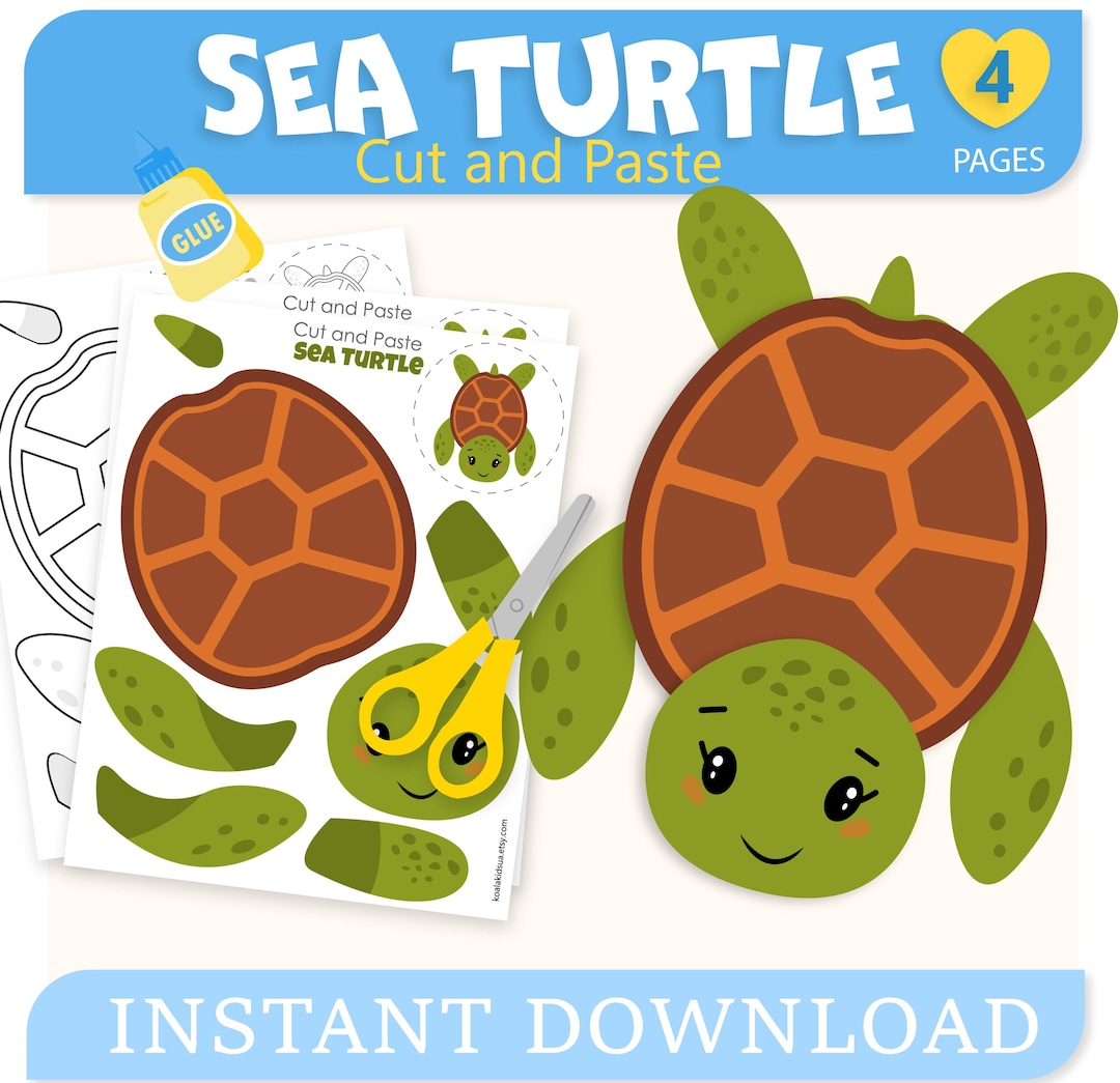 Sea Turtle Paper Craft: Color, Cut & Paste Activity (digital Download ...