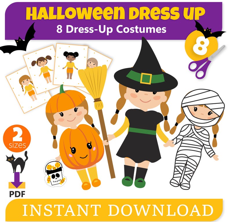 Halloween Paper Dolls Dress up | Printable Costumes Activity (PDF) - Etsy