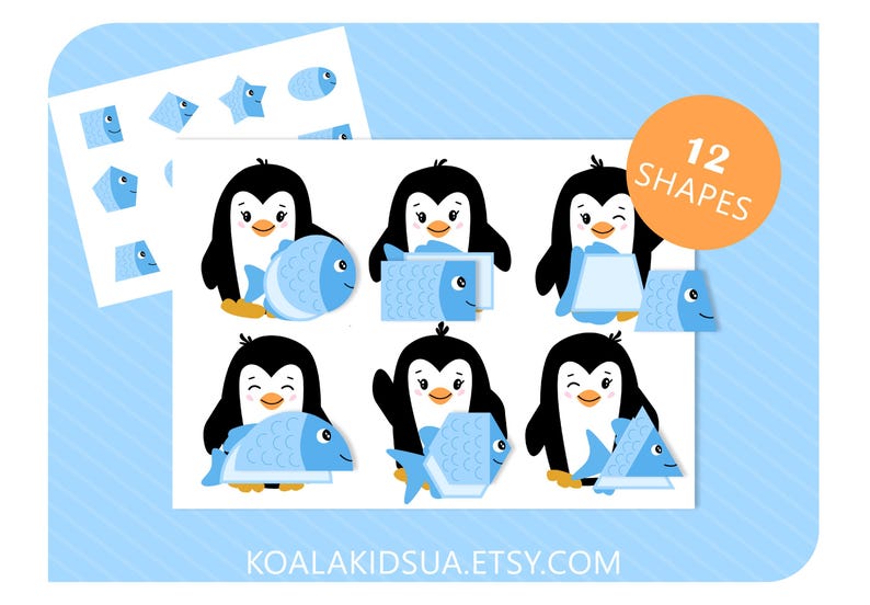 Feed the Penguins Fish | 2D Shapes Matching | Activity Winter Busy Book ...