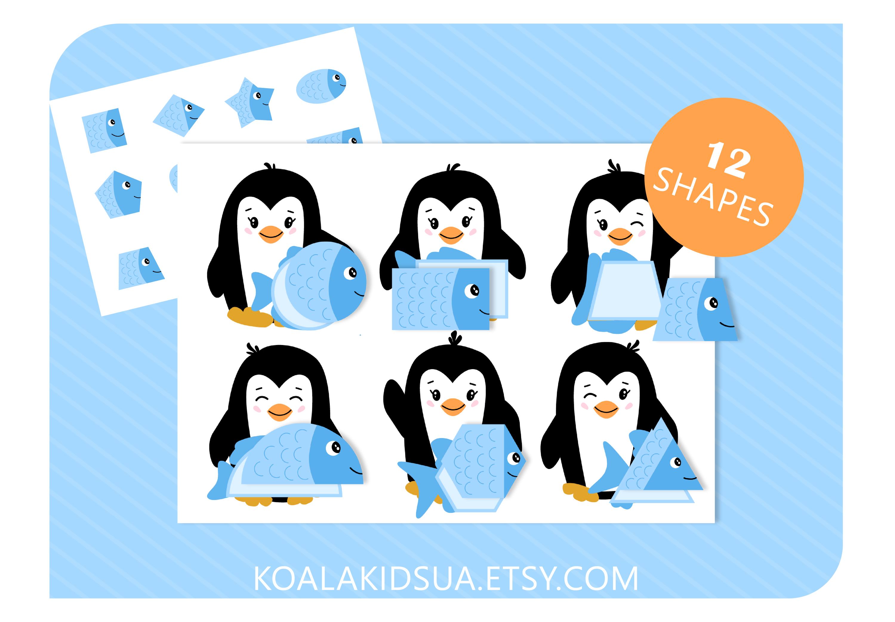 Penguin Shapes Matching Game: Winter Preschool Printable (digital ...