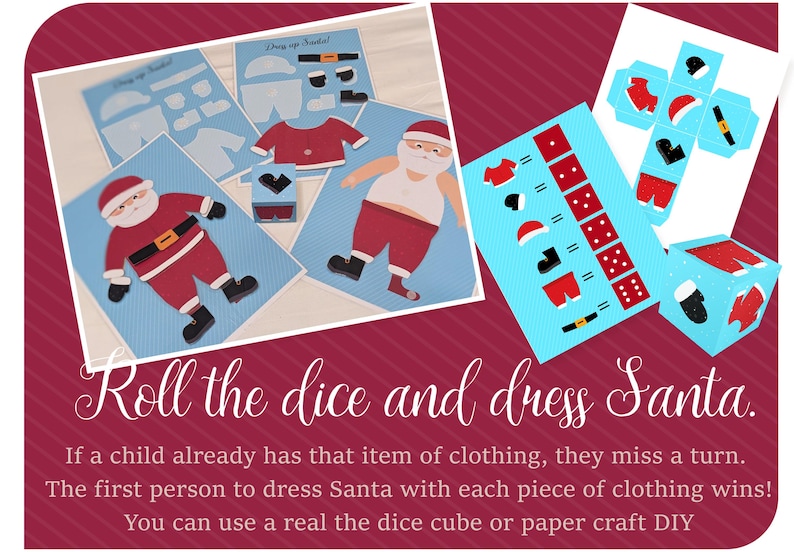 Dress up Santa Claus | Roll a Dice Game | Printable Winter Activity ...