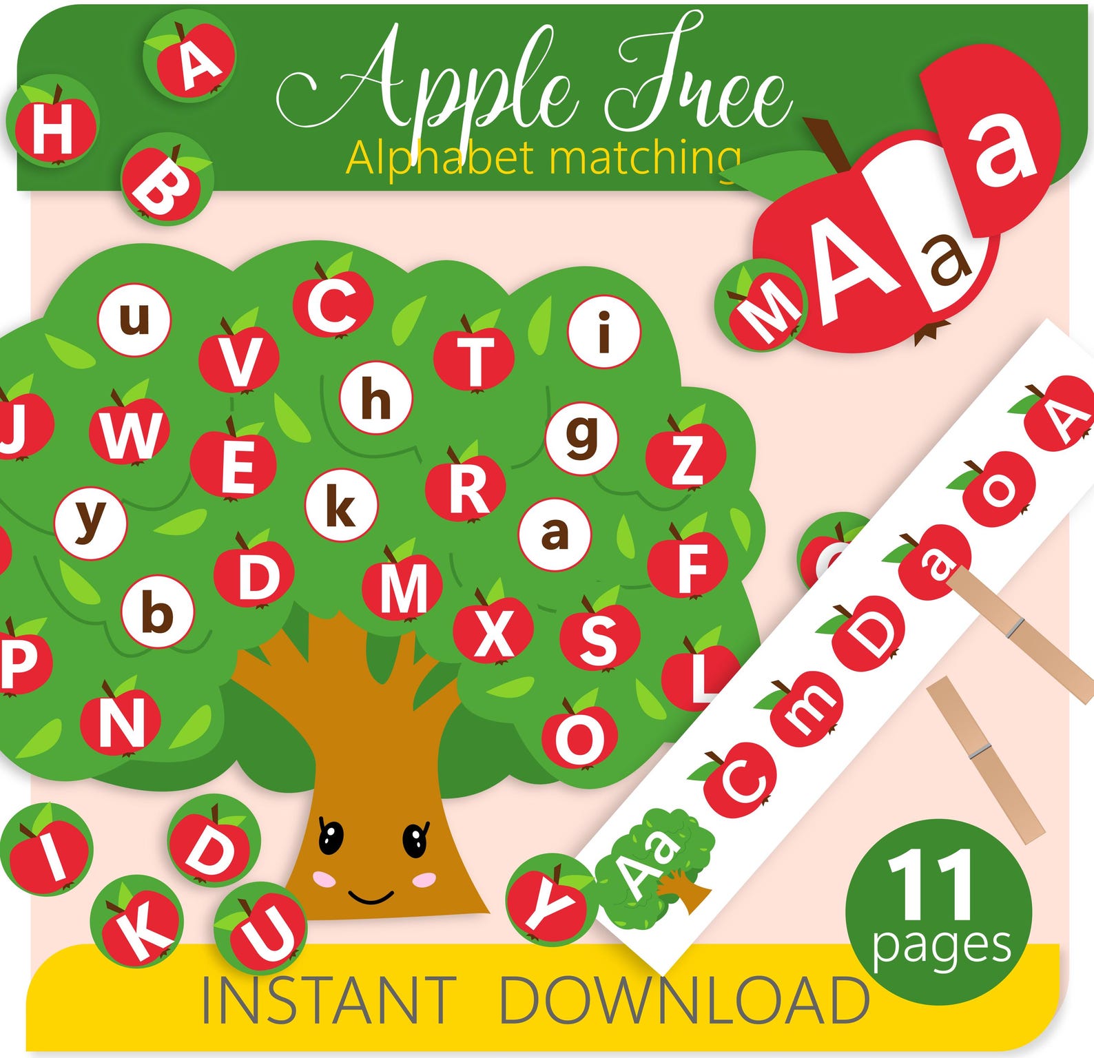 Apple Tree Alphabet Match Activity: Preschool Printable (digital ...