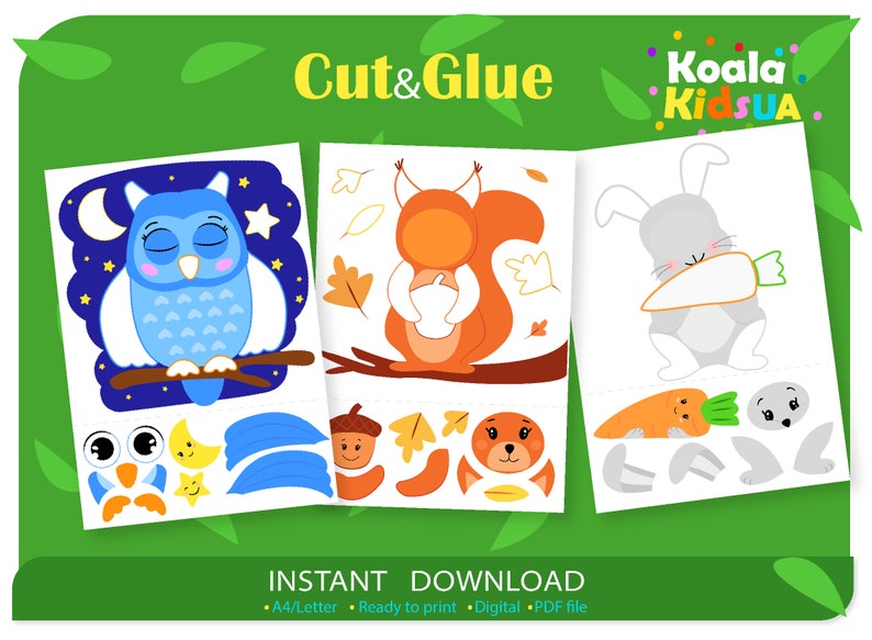 Forest Animals Cut and Paste Activity, Preschool Printable (digital ...