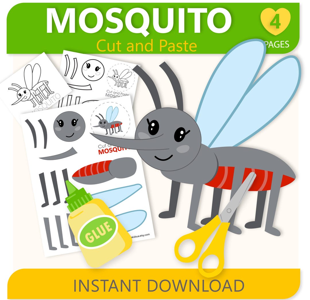Mosquito Cut & Paste Craft: Insect Coloring Page, Kids Activity ...