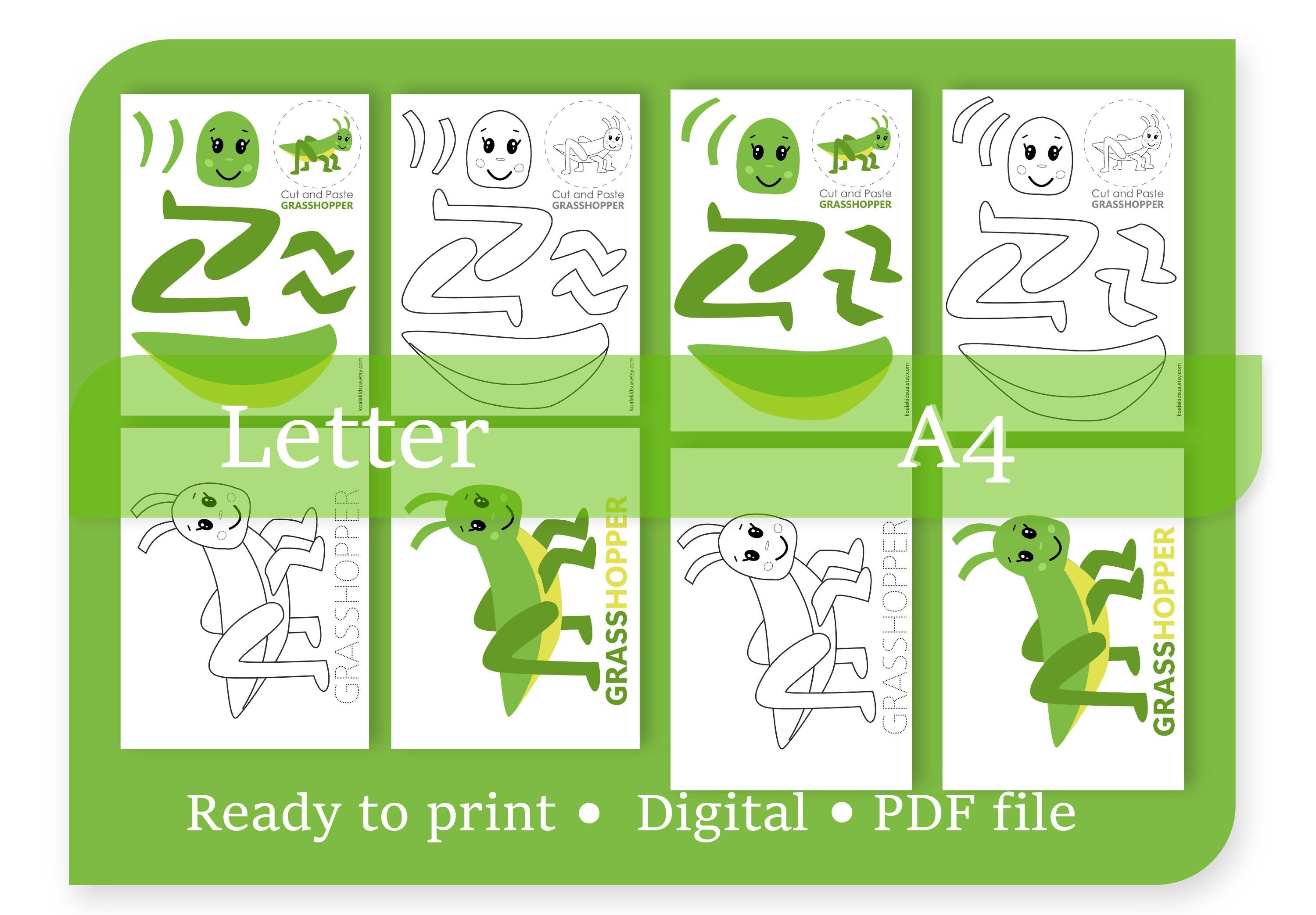 Build a Grasshopper Cut Out and Paste | Paper Insects Bugs Template ...
