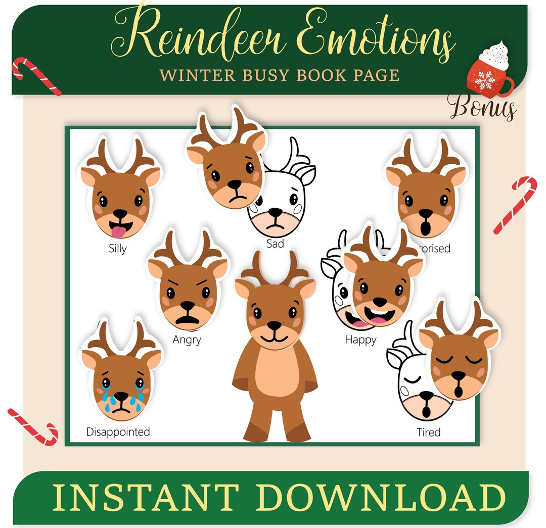 Reindeer Emotions Matching Game | Christmas Busy Book Activity (PDF ...