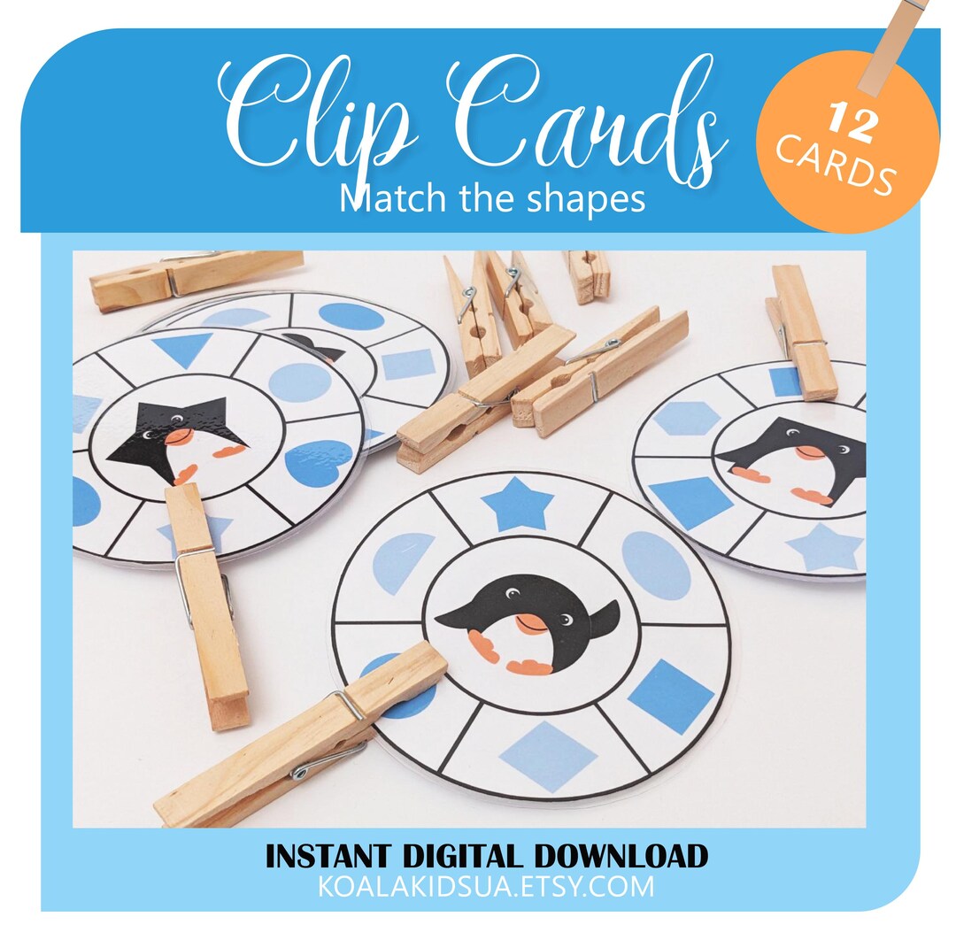Penguin Shape Matching Clip Cards: Montessori Toddler Activity (digital ...