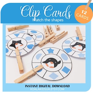 Clip Cards Circles 2d Matching Shapes | Penguins Clothespin Sorting ...