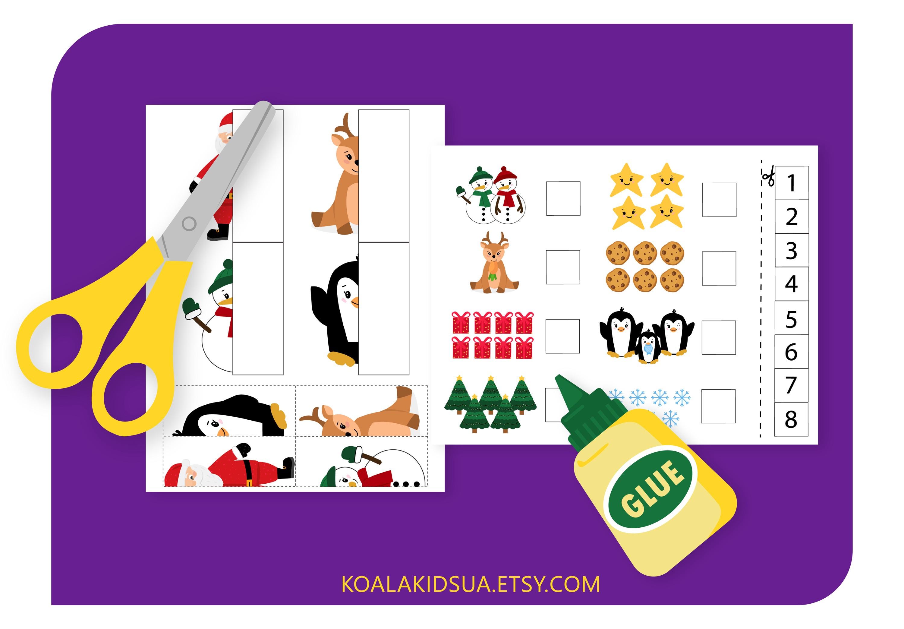 Worksheets Winter Printable for Kids. Cutting Santas Beard. Count Feed ...