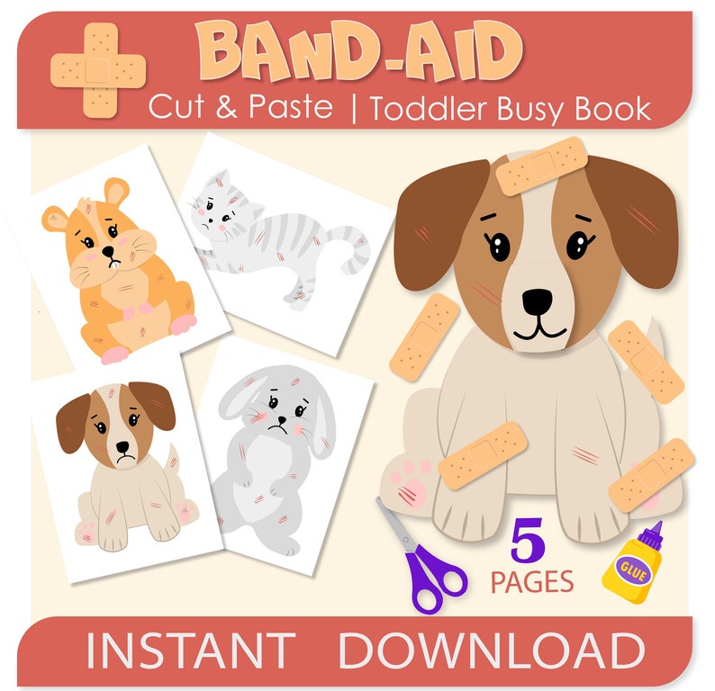 Band-aid Animal Treat Cut & Paste Activity: Toddler Quiet Book (digital ...
