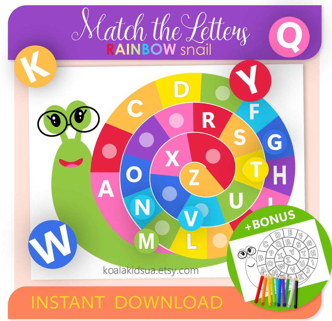 Alphabet Matching Rainbow Summer Snail Velcro Busy Book Printable ...
