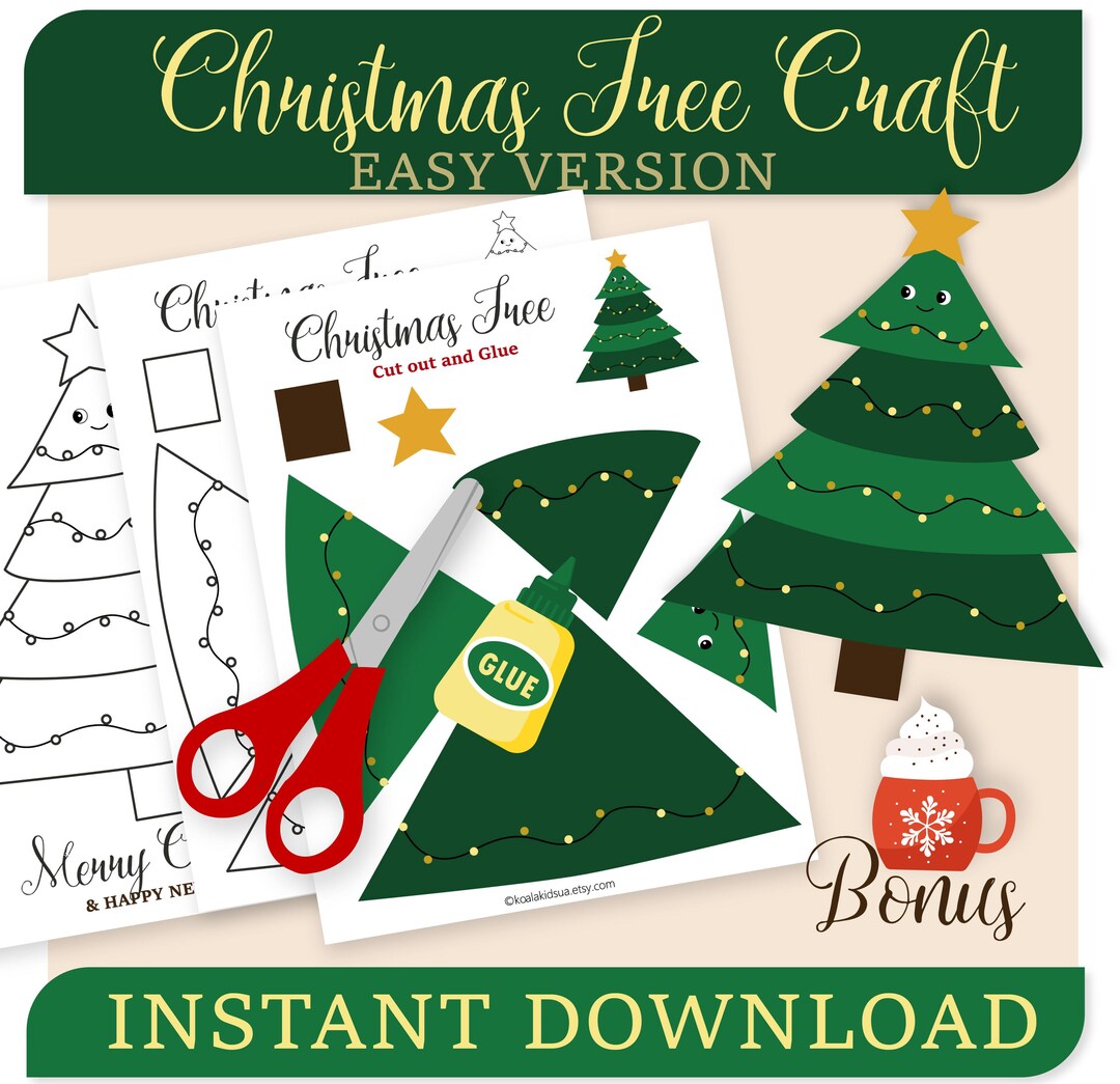 Christmas Tree Craft Printable: Cut and Glue Activity, Bonus Pages (PDF ...