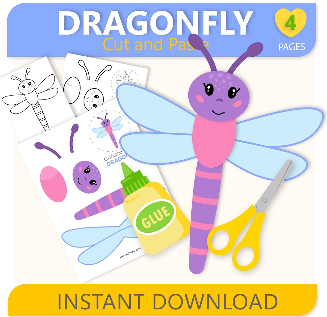 Dragonfly Cut Out & Paste Craft Printable | Paper Insect Template ...