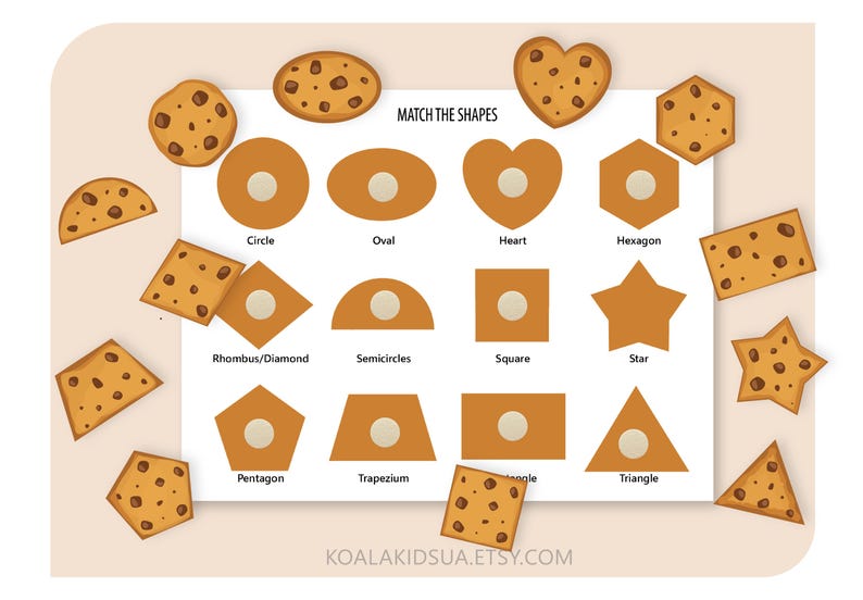 Cookies for Santa Shapes Matching Game | Printable Preschool Worksheets ...