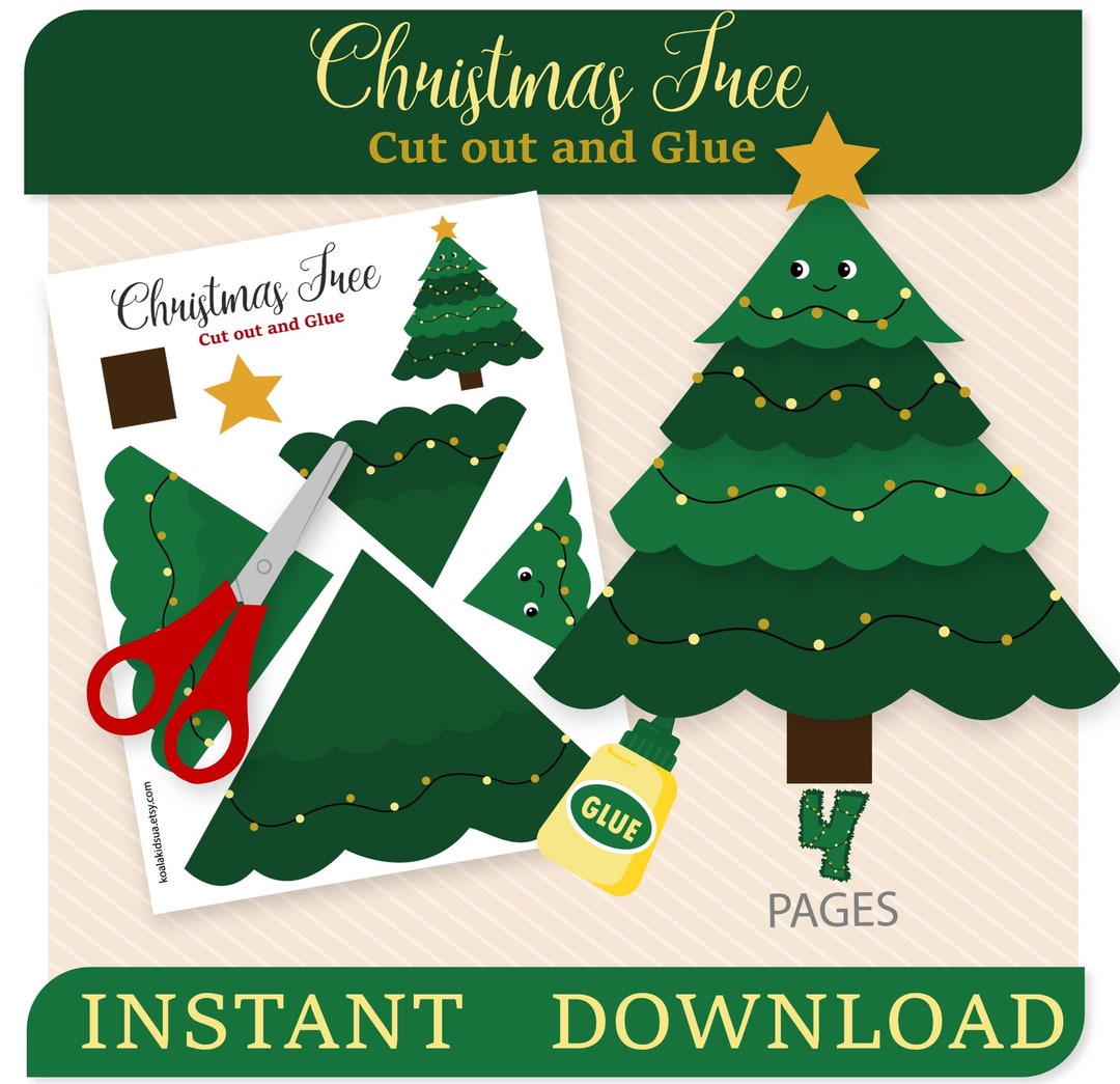 Christmas Tree Craft Printable: Cut, Color & Glue Xmas Card (digital ...