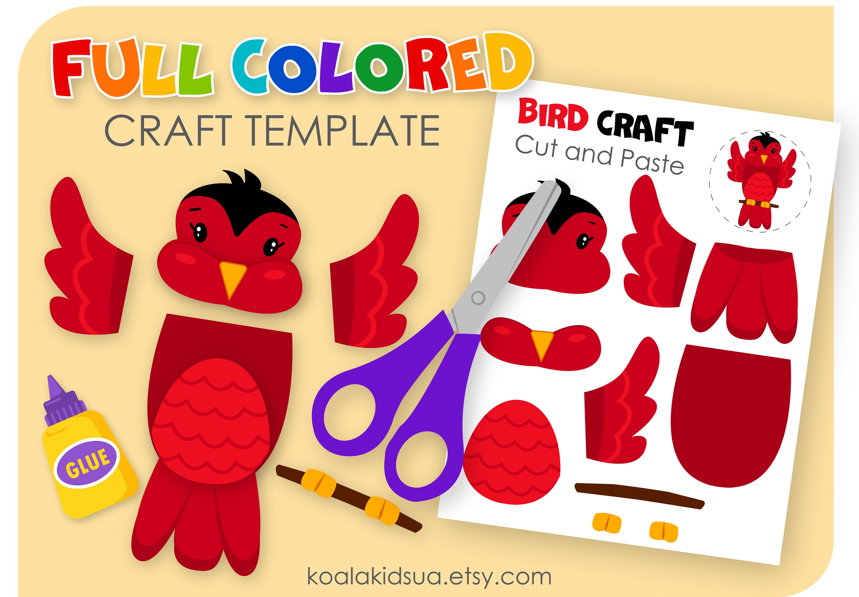 Bird Craft for Kids | Pets Activities | Cut and Paste | Printable Red ...
