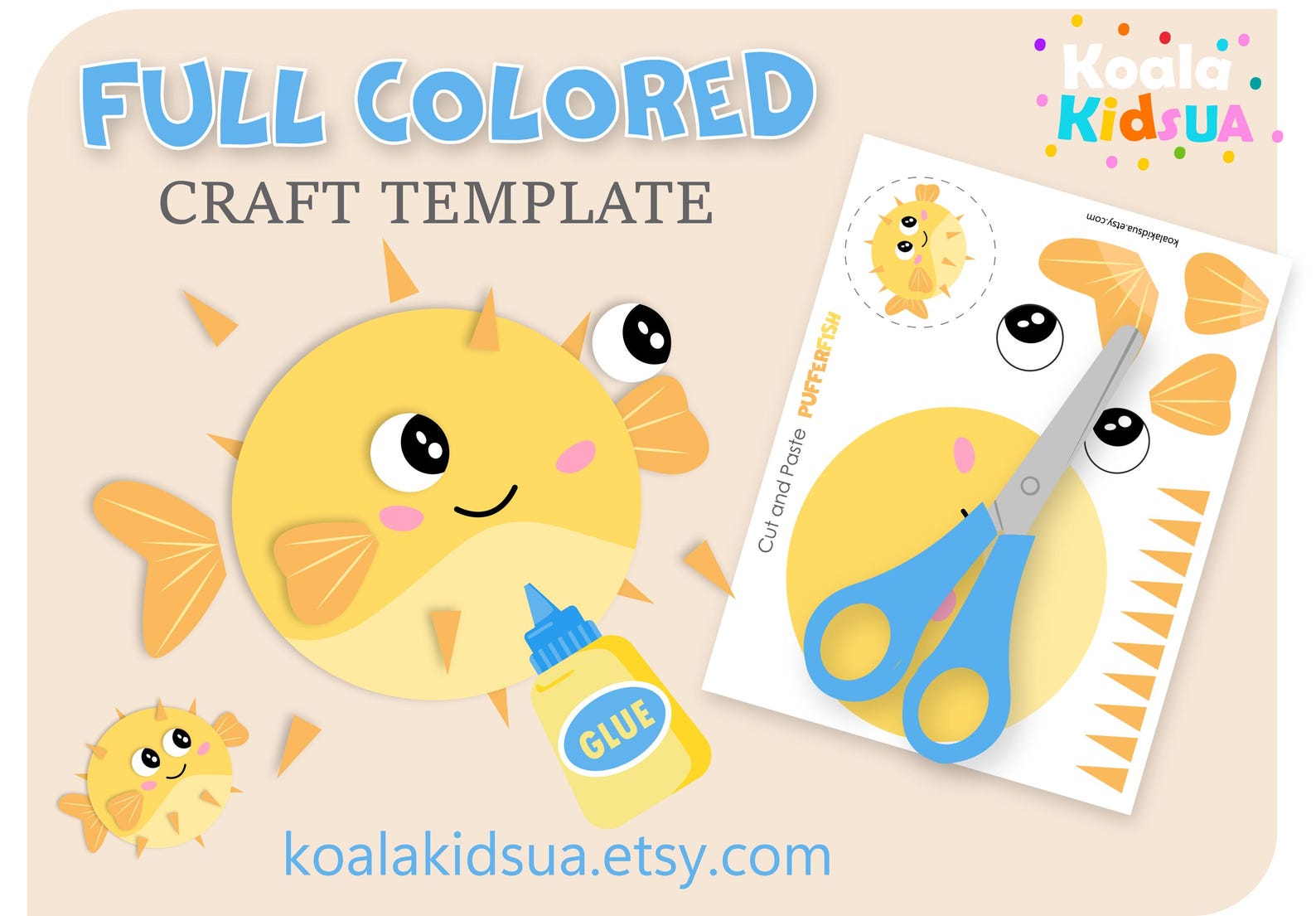 Pufferfish Craft Template Cut Out and Glue | Paper Ocean | Colouring ...