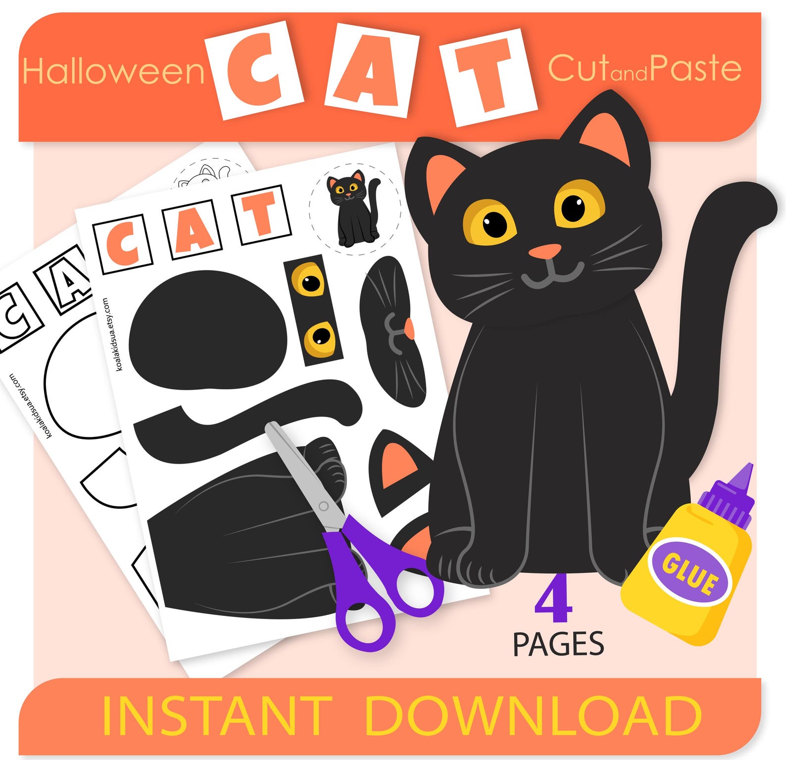 Black Cat Craft for Kids | Halloween Busy Book | Pets Activities | Cut ...