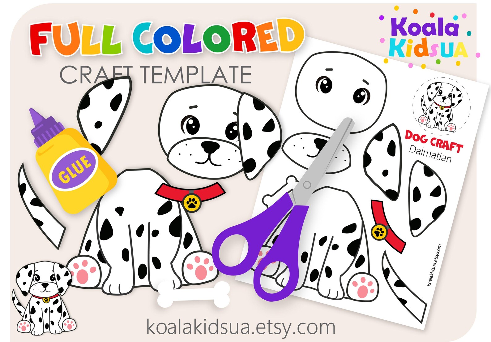 Dalmatian Puppy Craft: Cut & Paste Activity, Dog Coloring Page (PDF ...