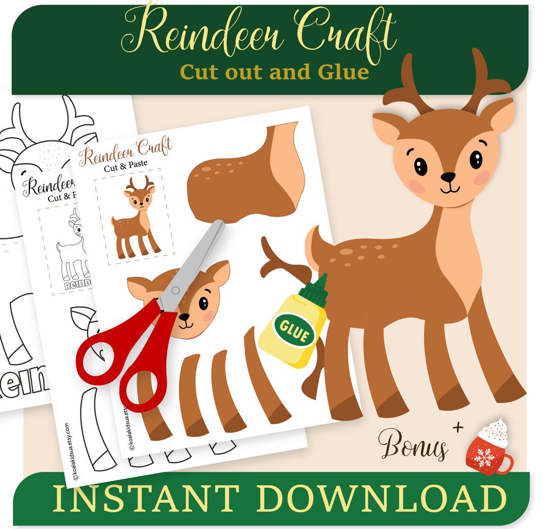 Reindeer Cut and Paste Craft | Christmas Activity (digital Download ...
