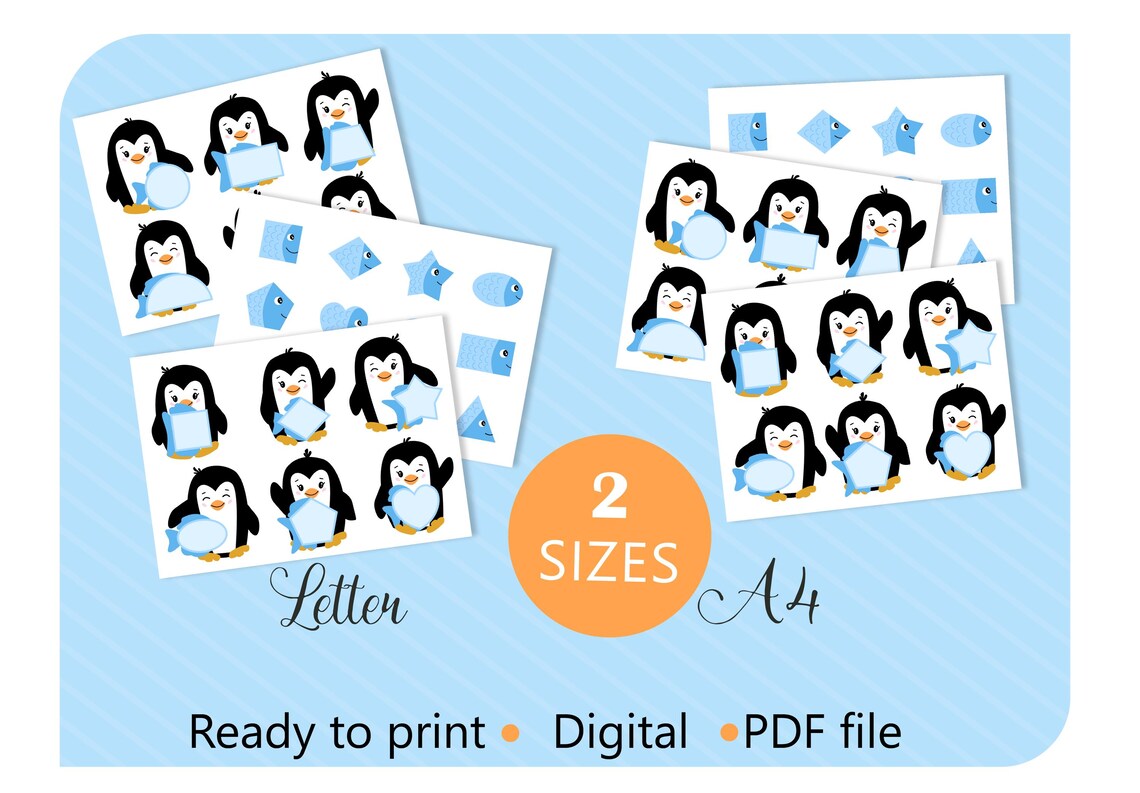 Penguin Shapes Matching Game: Winter Preschool Printable (digital ...