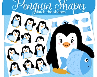 Penguin Shapes Matching Game: Winter Preschool Printable (digital ...