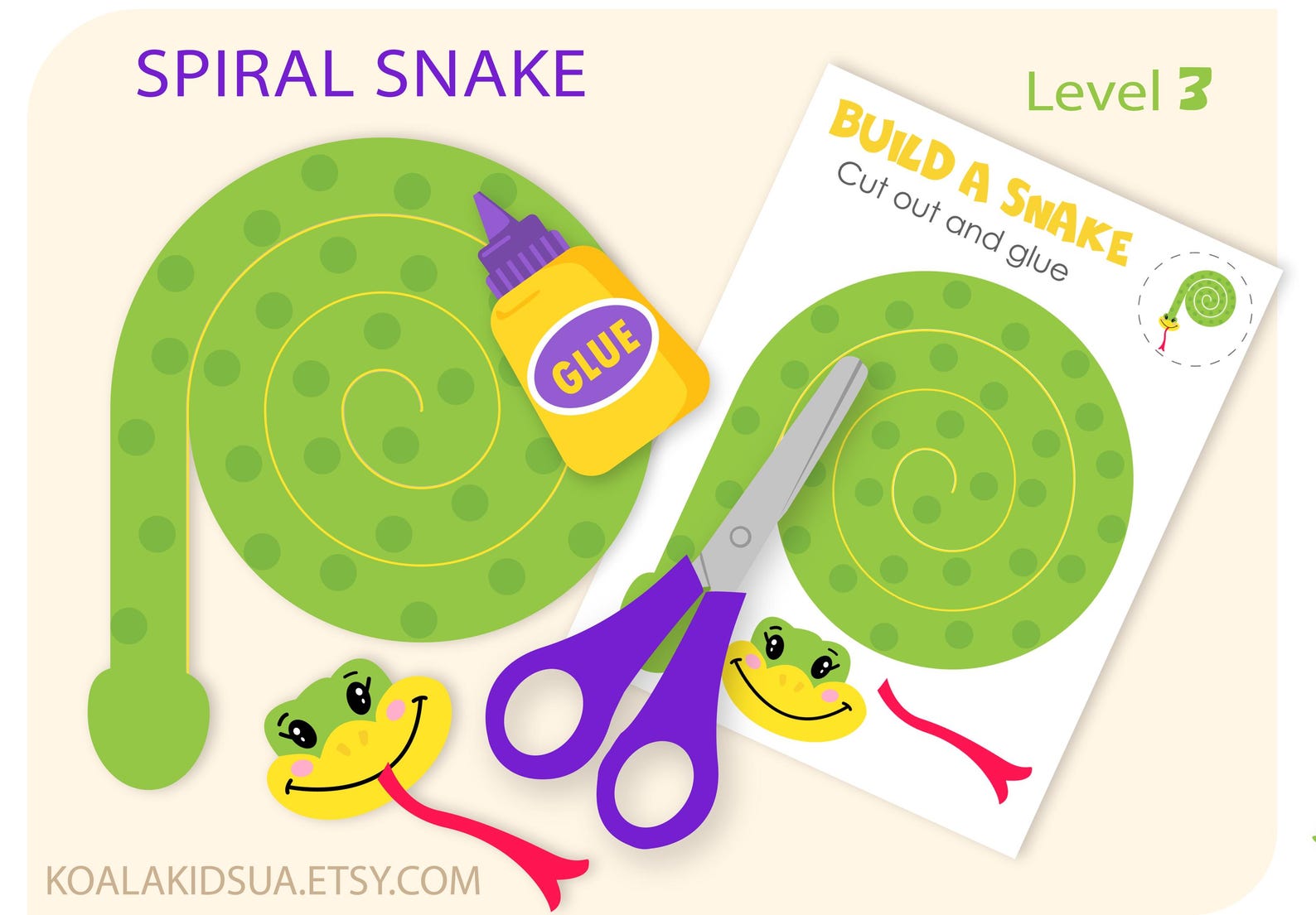 Build a Snake 2025| Cut Out and Glue | Scissor Skills Spiral Practice ...