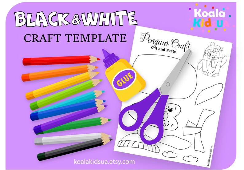 Penguin Cut and Glue | Paper Template Craft | Coloring Page | Printable ...