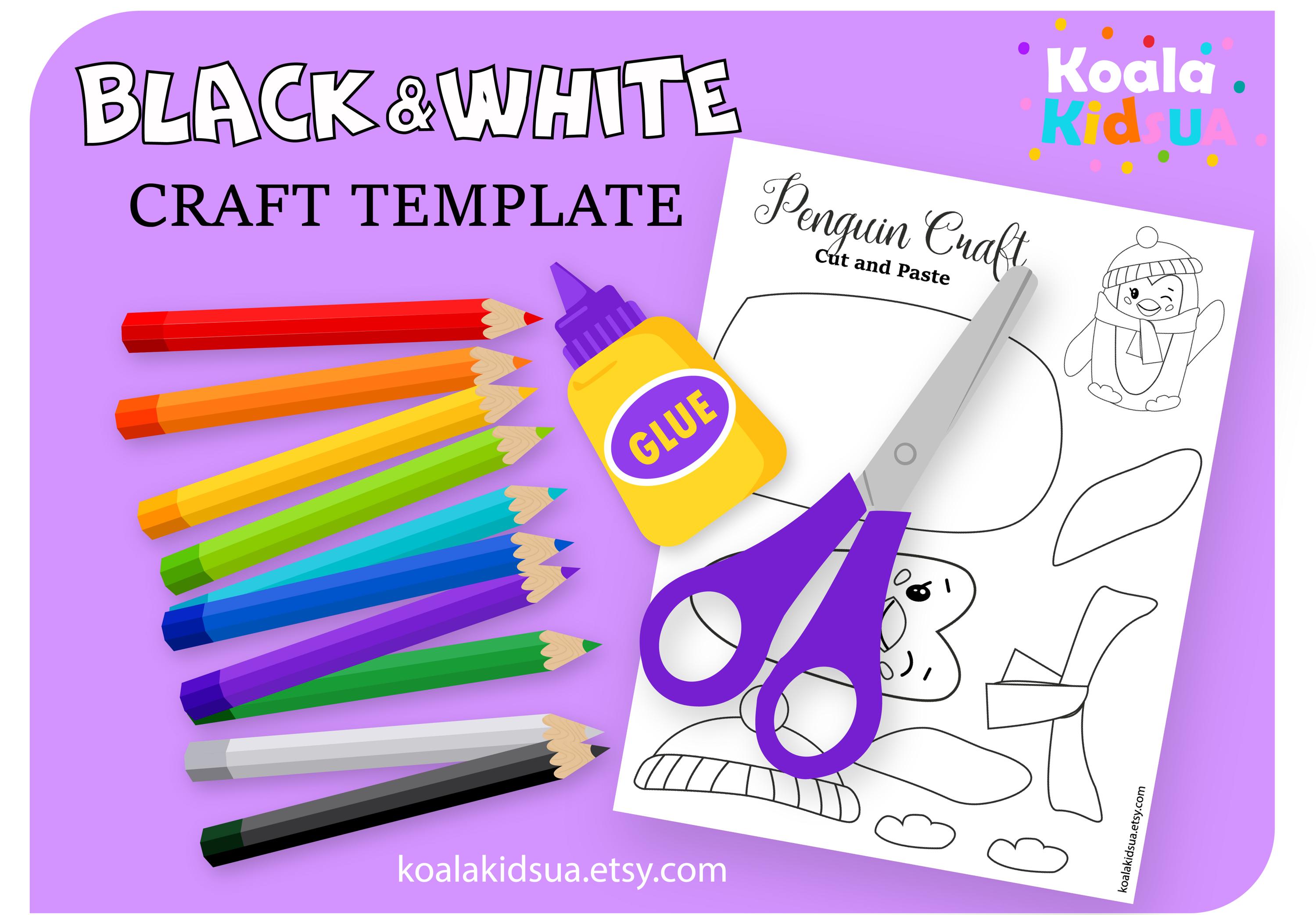 Penguin Cut and Glue | Paper Template Craft | Coloring Page | Printable ...