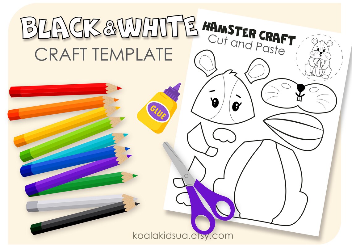 Hamster Craft for Kids: Cut & Paste Activity (printable PDF) - Etsy
