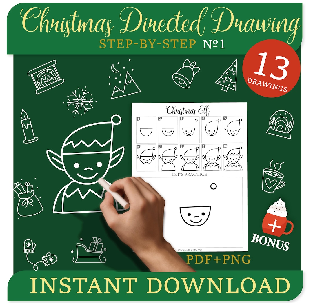 Christmas Directed Drawing Tutorials | Step-by-step Doodles (PDF + PNG ...